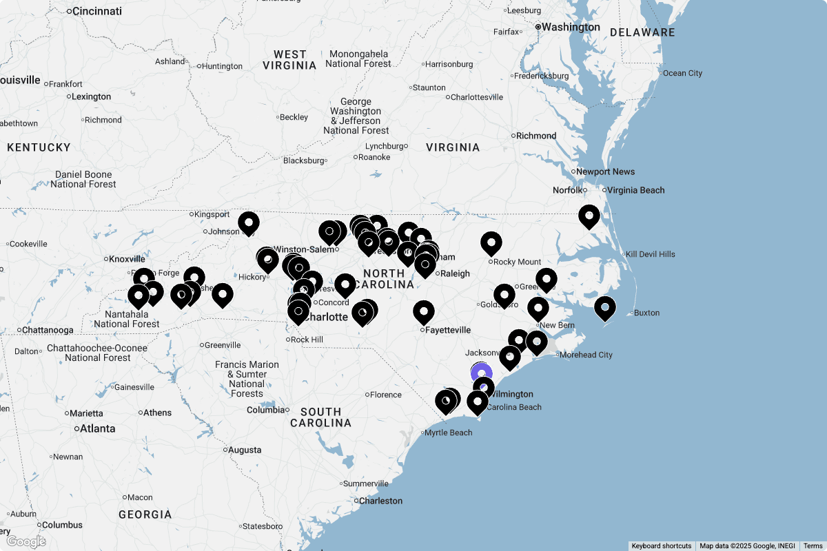 NC half-marathon race locations map