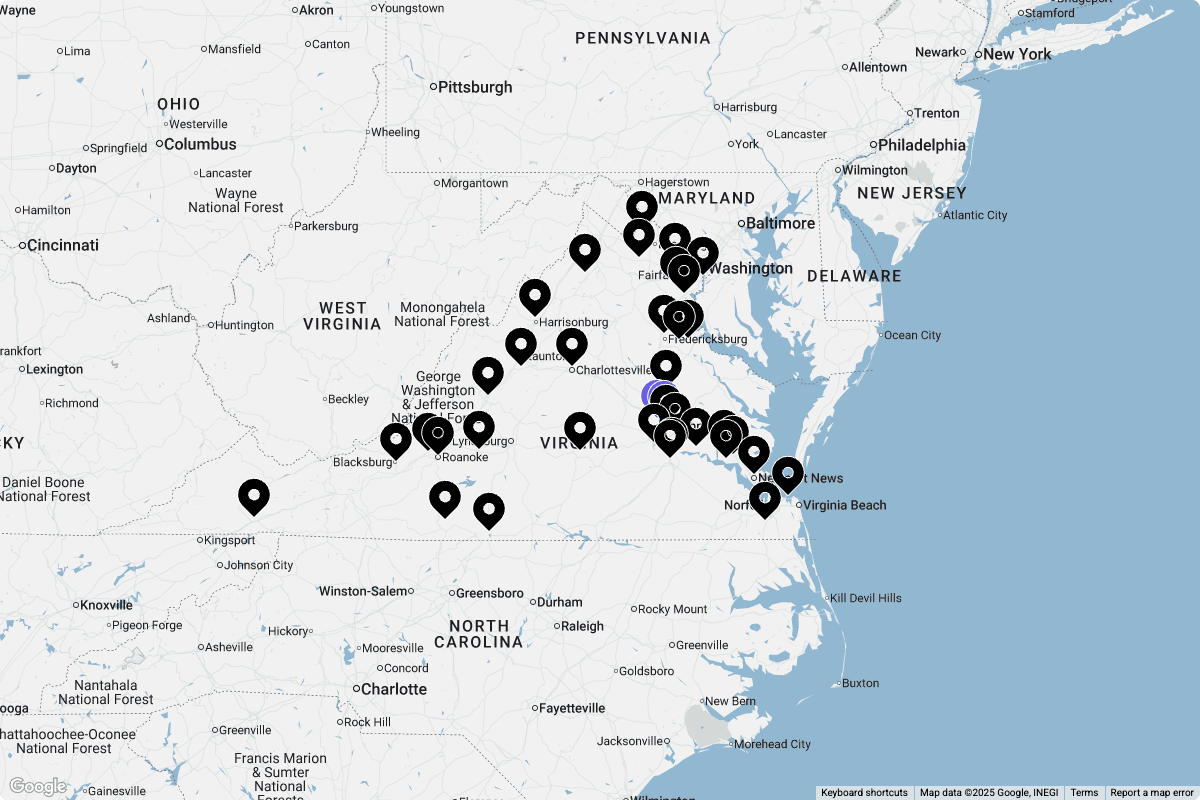 VA half-marathon race locations map